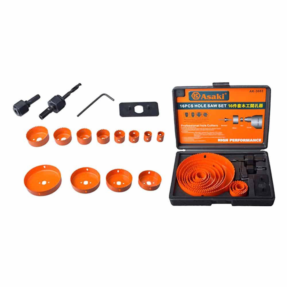 Bộ mũi khoét lỗ gỗ và thạch cao 16 chi tiết 19 - 127mm Asaki AK-3683 ...